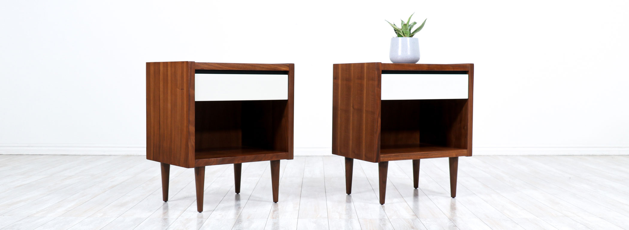 Mid-Century Walnut Night Stands with Lacquered Accent Drawers by Lane ...