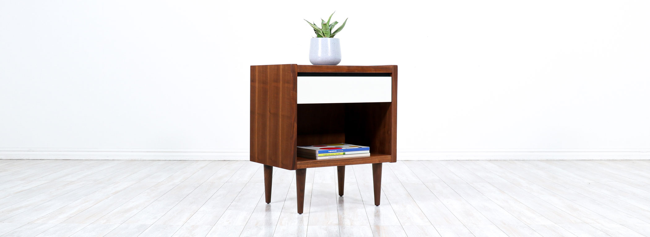 Mid-Century Walnut Night Stands with Lacquered Accent Drawers by Lane ...