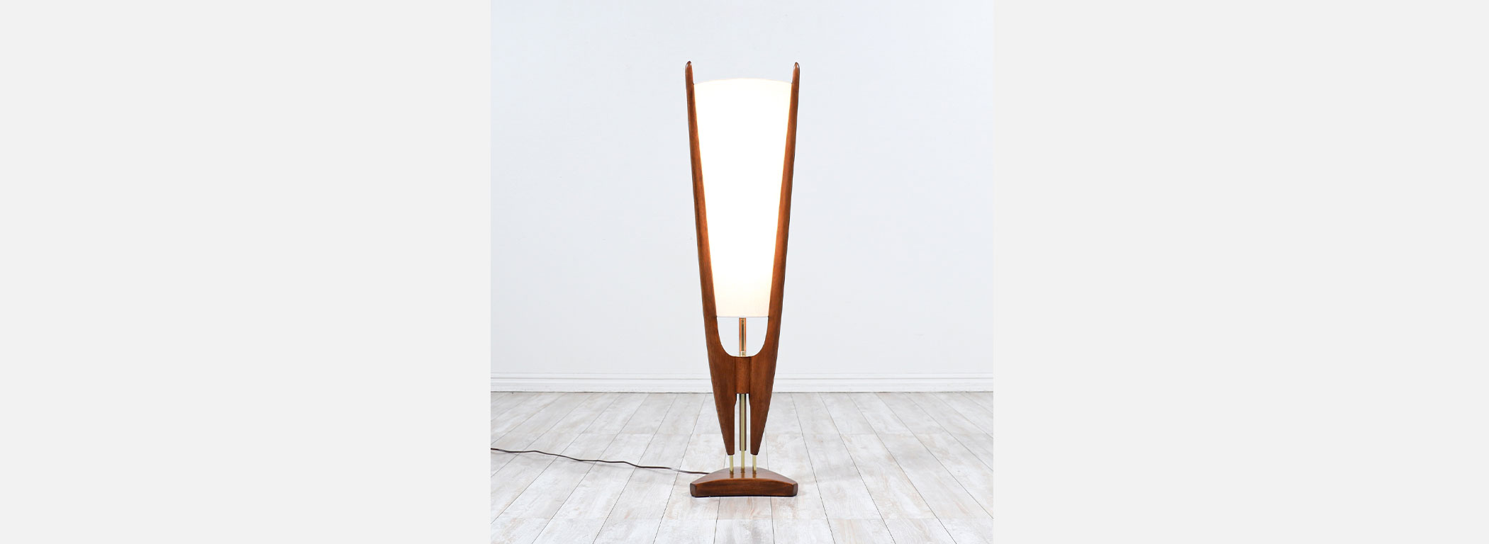 California Modern Sculpted Walnut & Brass Lamp with New Linen Shade for ...