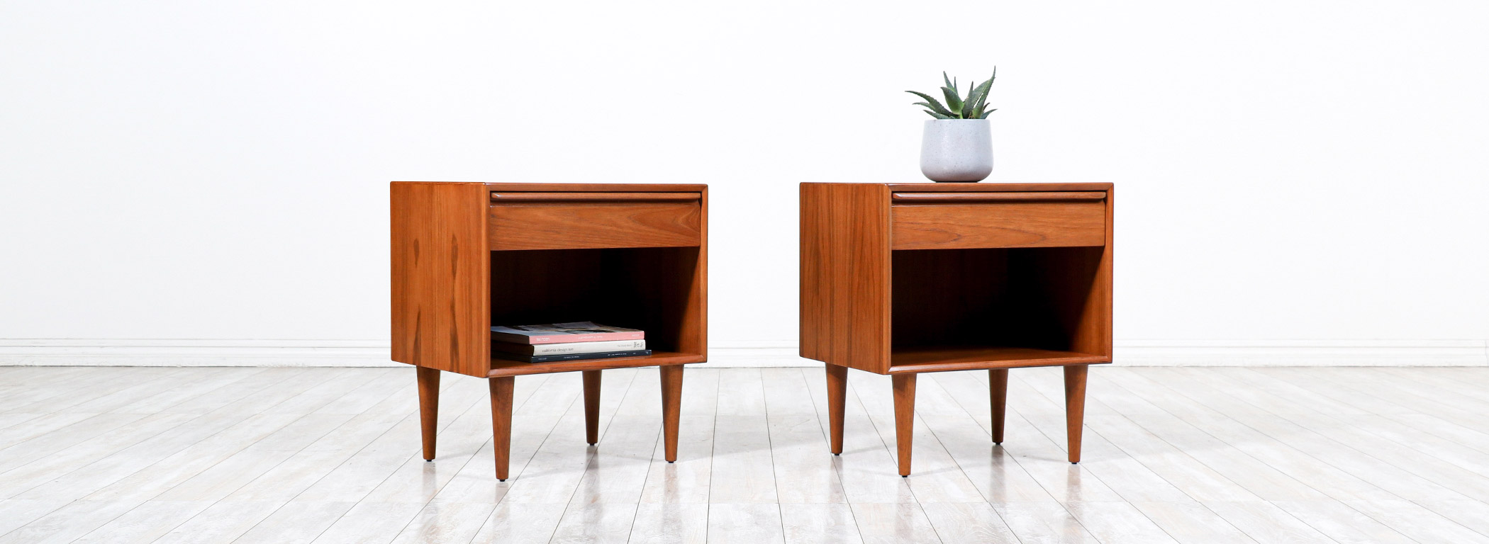 Nordic Modern Teak Night Stands with Bookcase by Westnofa | Danish ...