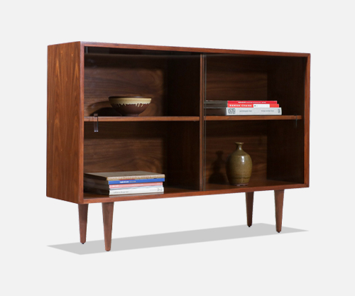 Vintage Mid Century Modern Walnut Bookcase with Glass Doors Danish Modern L.A