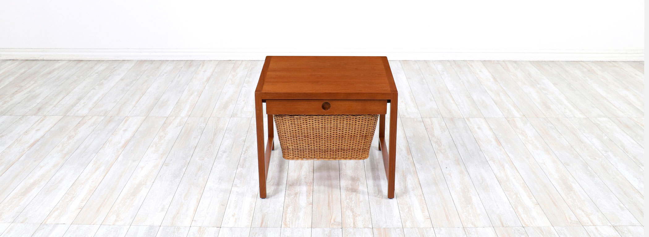 Danish Modern Teak Sewing Side Table with Wicker Basket | Danish Modern ...