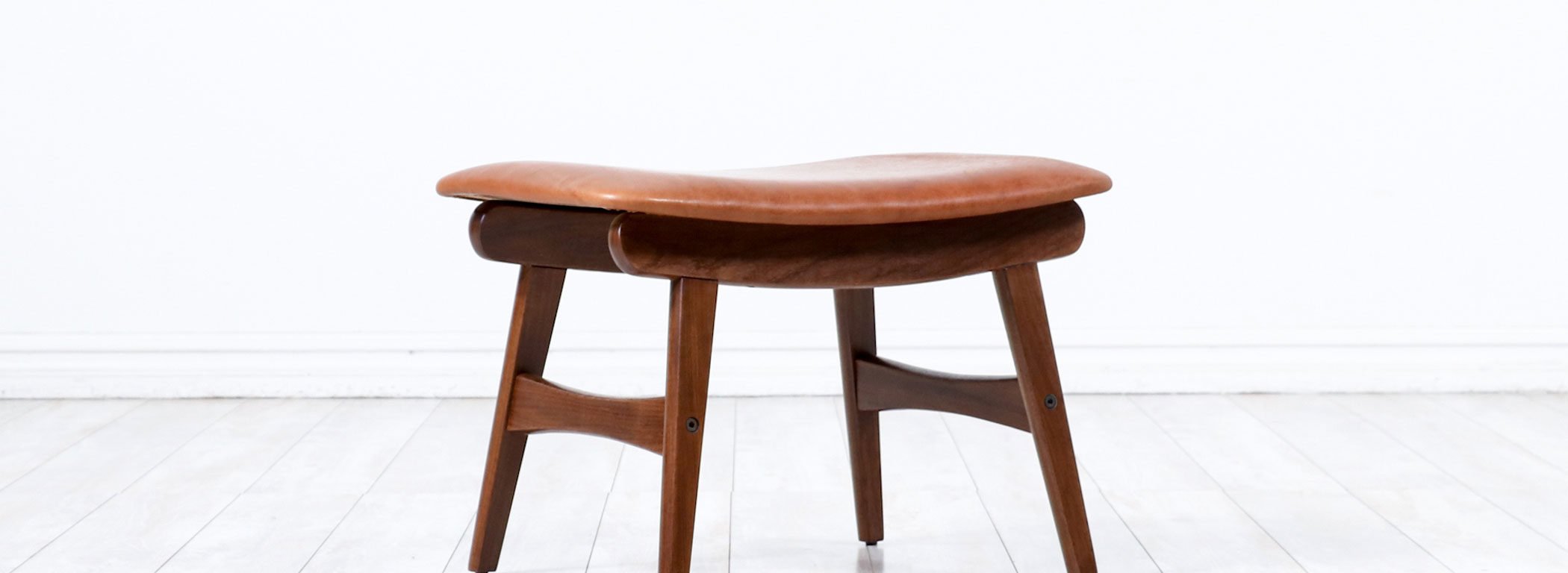 Danish Modern Teak & Cognac Leather Stools by Fredly Mobelfabrik ...
