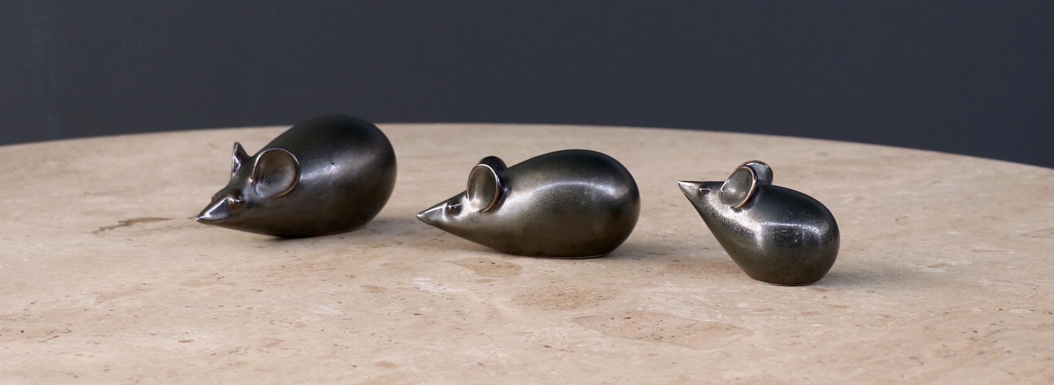 Vintage Glazed Ceramic Family Mice Set | Danish Modern L.A.