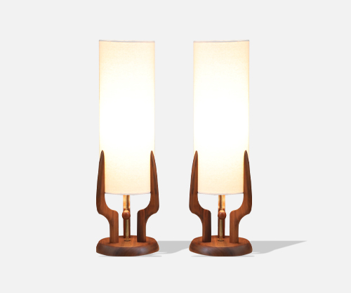David Shreve Sculpted Walnut Table Lamps for V.H. Woolums | Danish ...