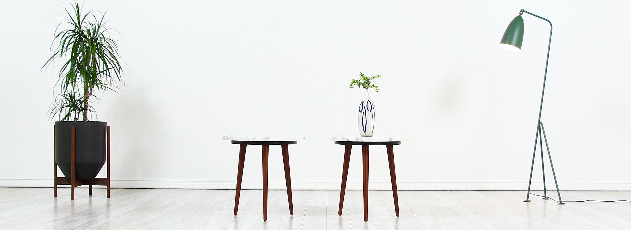 Mid-Century Modern Tri-Leg Side Tables with Marble Tops | Danish Modern ...