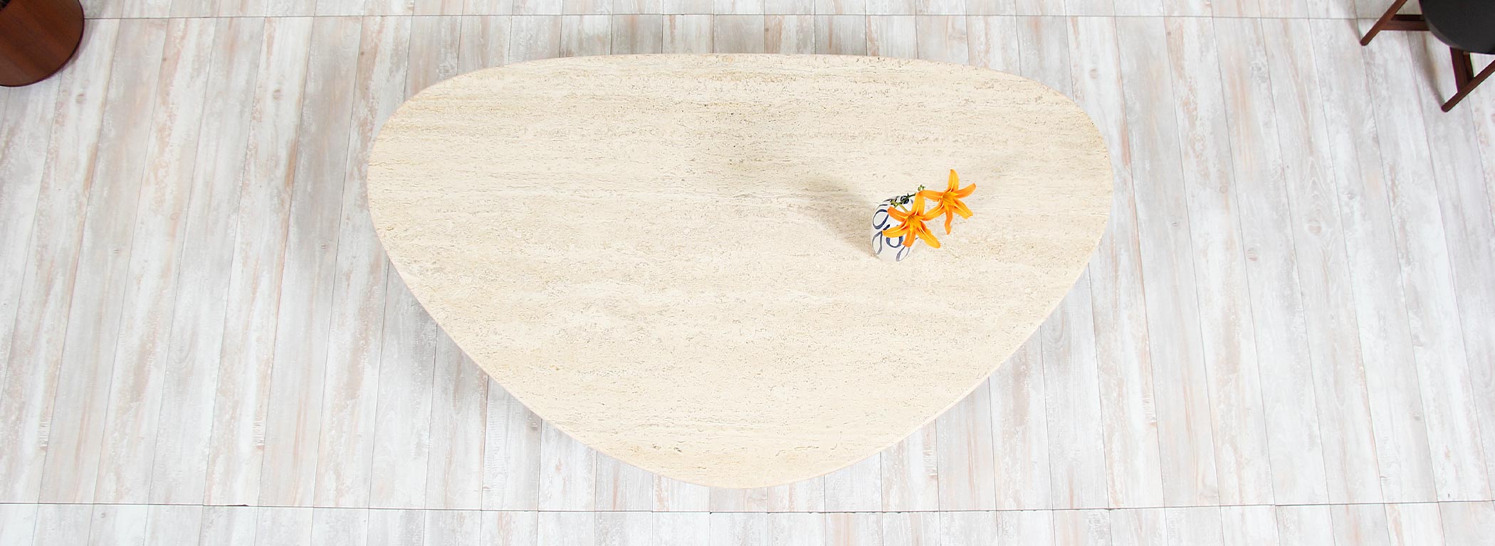 Mid-Century Triangular Travertine Top & Walnut Coffee Table | Danish ...