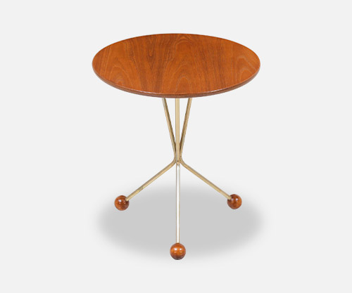 Albert Larsson Brass & Teak Tripod Side Table for Alberts Tibro | Danish Modern L.A.